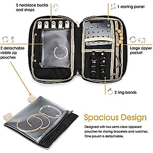 ProCase Travel Jewelry Organizer Case for Women Christmas Valentine's Day Gift, Soft Padded Jewelry Storage Bag Box Carrying Case Pouch for Rings, Bracelet, Earring, Chains, Necklace Holder -Black