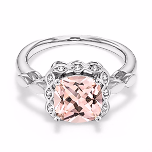 Gem Stone King 925 Sterling Silver 8MM Cushion Gemstone Birthstone and White Created Sapphire Engagement Ring | Wedding Engagement Anniversary Promise Ring For Women