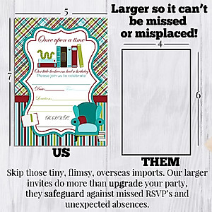 Our Little Bookworm Reading Book Lover Birthday Party Invitations, 20 5x7 Fill In Cards with Twenty White Envelopes by AmandaCreation