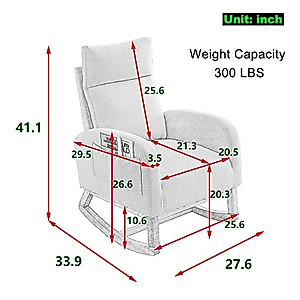 Krinana Nursery Rocking Chair with Solid Wood Legs, Glider Chair for Nursery with Two Side Pockets, Rocker Armchair for Living Room Bedroom (White, Teddy Fabric)