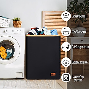 150L Large Laundry Hamper with Lid - Tall Laundry Basket with Removable Bag, Bamboo Handles, Collapsible, Sturdy, Hamper for Bedroom, Bathroom, Dorm, Laundry Room, Black