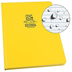 Rite In The Rain Weatherproof Hard Cover Notebook, 8 3/4" x 11 1/4", Yellow Cover, Universal Pattern (No. 370F-MX)