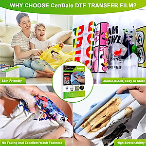 CenDale Premium DTF Transfer Film 13"x19" - A3 Plus 50 Sheets Double-Sided Matte Clear PreTreat Sheets PET Heat Transfer Paper for DIY Direct Print on All Fabric and Colors T-Shirts Textile
