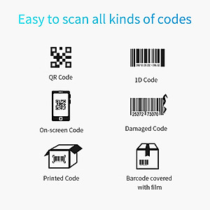 2D 1D Barcode Scanner 2.4G Wireless USB Wired Connection Handheld Bar Code Reader Manual Trigger/Auto Continuous Scanning Support Screen Code Compatible with Windows Android Mac for Supermarket