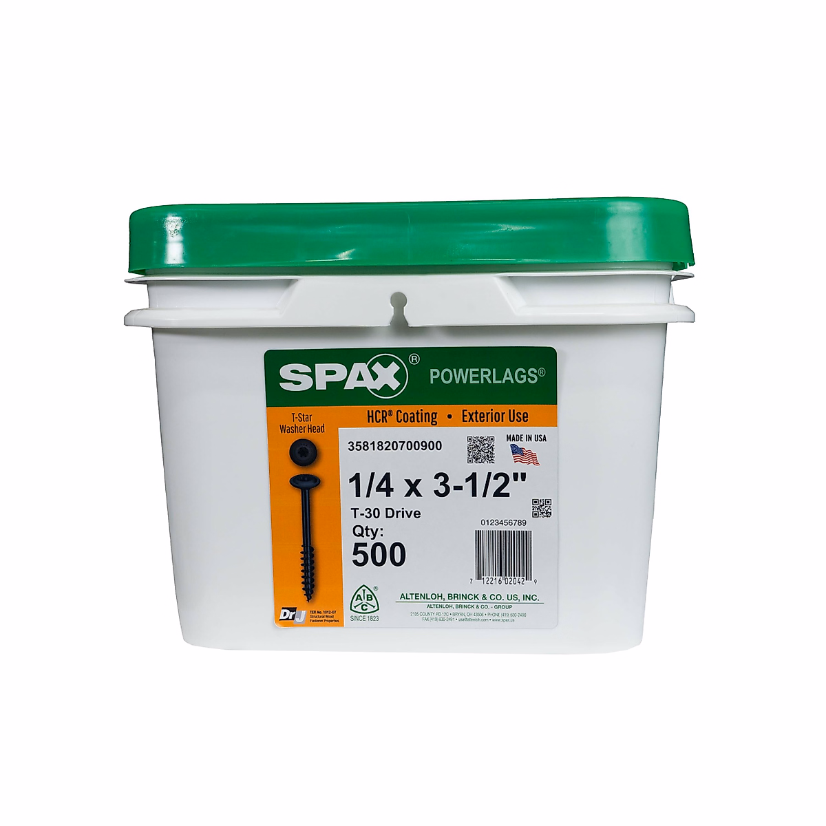 SPAX 1/4" x 3-1/2" Exterior Washer Head Structural Wood Lag Screws Powerlags Torx T-Star (500 EA) Bulk Pail Bit Included Heavy Duty Rust Resistant