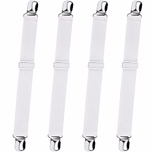 Bed Sheet Fasteners, Sopito 4pcs Adjustable Sheet Straps Heavy Duty Bed Sheet Grippers Suspenders for Mattresses Fitted Sheets Flat Sheets, White