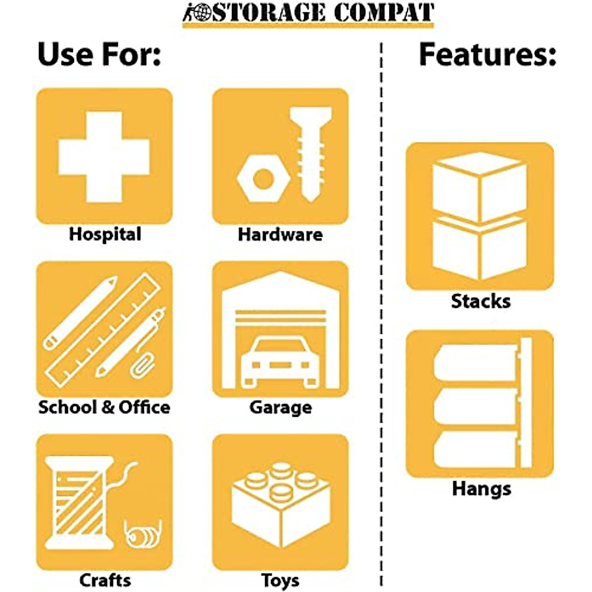 12 Pack Small Storage Bin, Wall Mount Storage, Hanging and Stacking Bin, Freestanding | 7” x 4” x 3” Plastic Container | Black | Zeus 1PLZ06 | StorageCompat