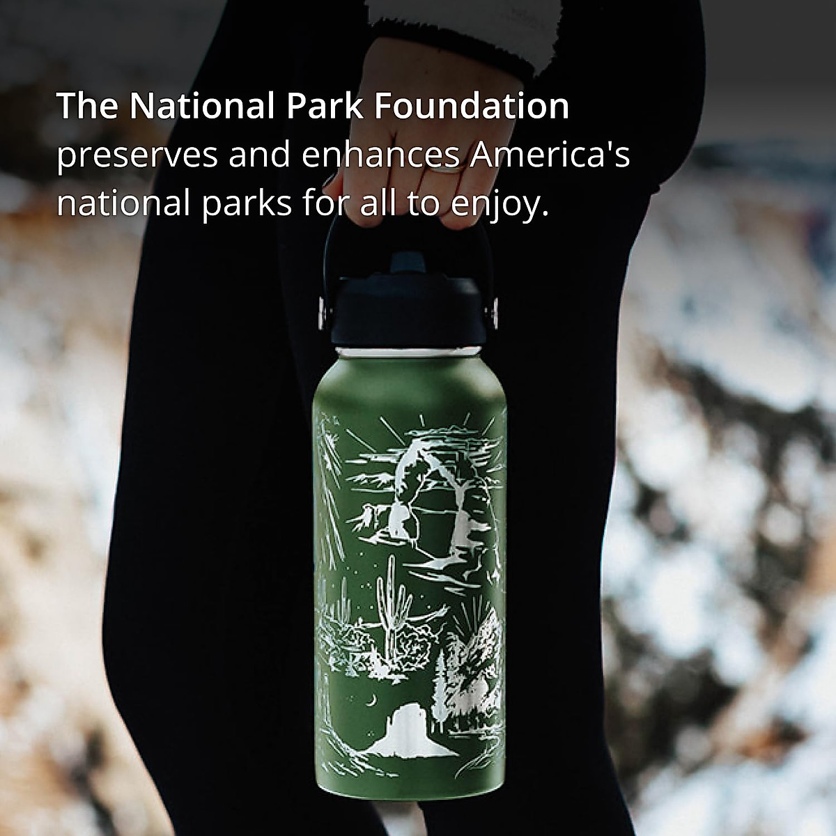 Helping Hydros National Parks Water Bottle with Straw Lid | 32 oz Engraved Stainless Steel Insulated with Strap | National Parks Themed