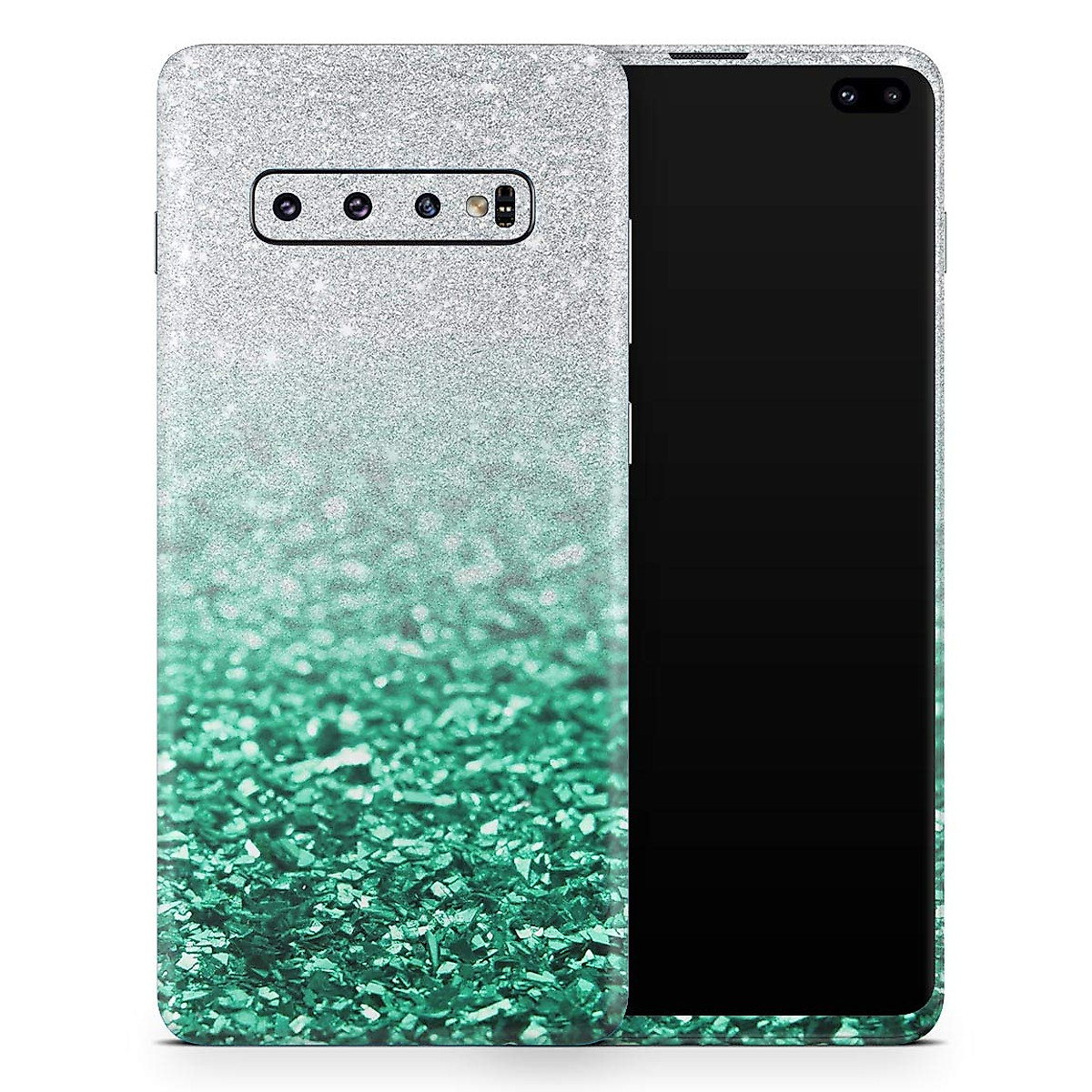 DesignSkinz Aqua Green & Silver Glimmer Fade Protective Vinyl Decal Wrap Skin Cover Compatible with The Samsung Galaxy S20 (Screen Trim & Back Glass Skin)