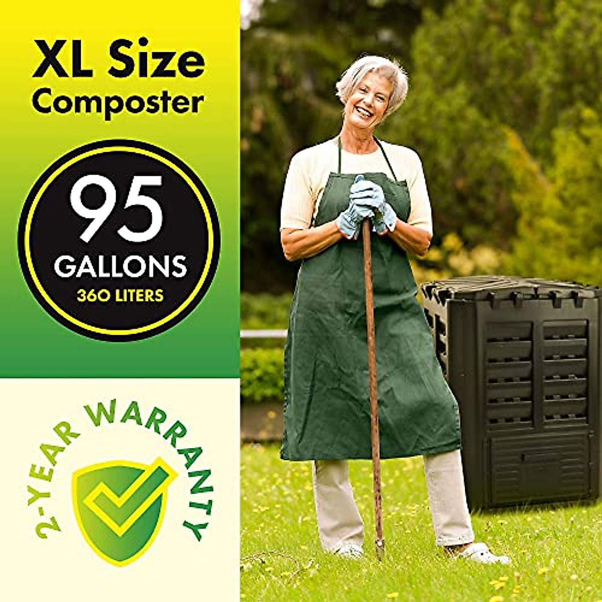 Garden Composter Bin Made from Recycled Plastic – 95 Gallons (360Liter) Large Compost Bin - Create Fertile Soil with Easy Assembly, Lightweight, Aerating Outdoor Compost Box