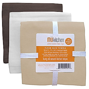 MUkitchen 100% Cotton Oversized Flour Sack Towel, Café - Set of 3
