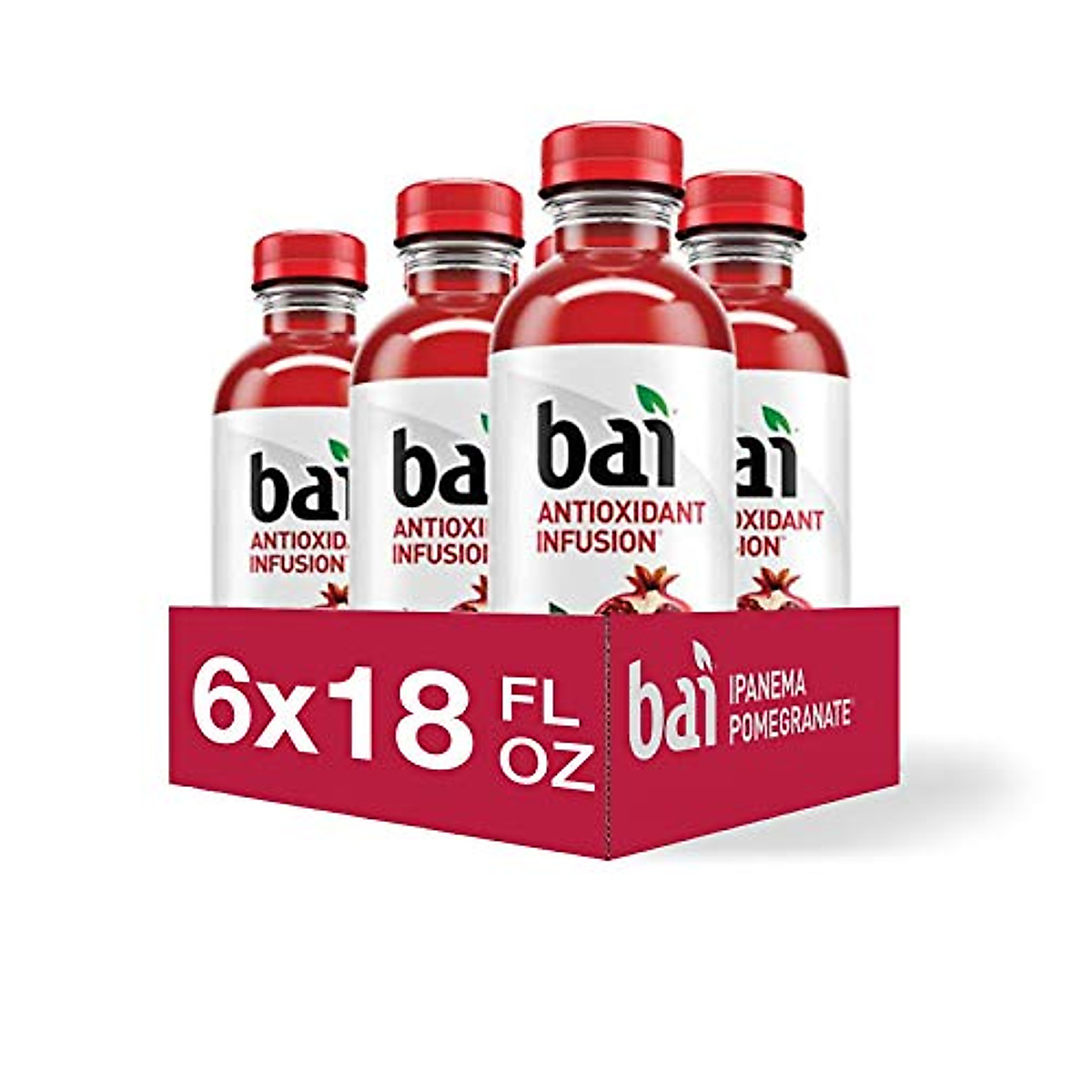 Bai Flavored Water, Ipanema Pomegranate, Antioxidant Infused Drinks, 18 Fluid Ounce Bottles, 6 Count