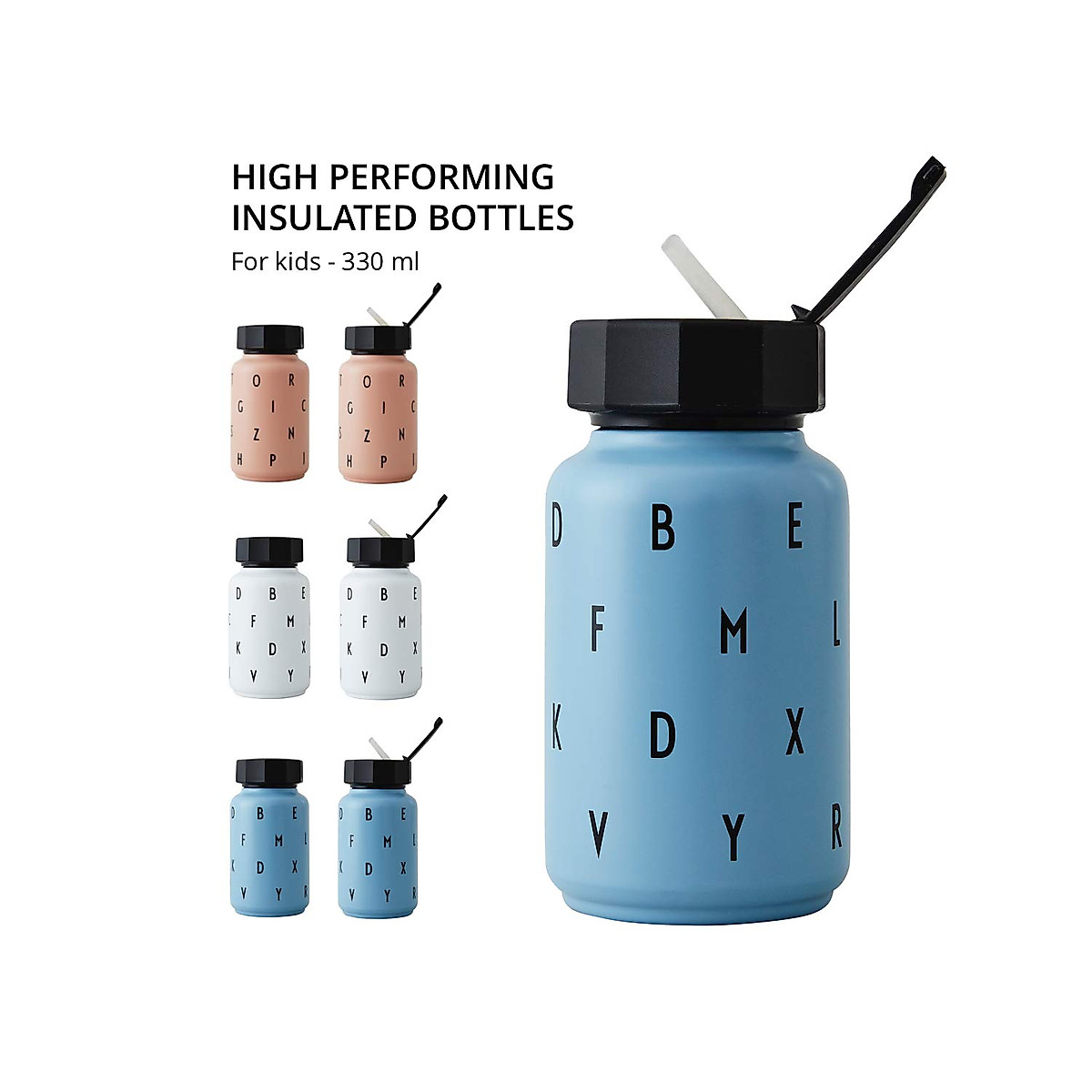 Design Letters Kids Water Bottle for School 11 Oz | Double Wall Insulated Water Bottle with Straw | Stainless Steel Vacuum Insulated Kids Straw Bottle | Leak Proof BPA-Free Flask | Reusable Tumbler