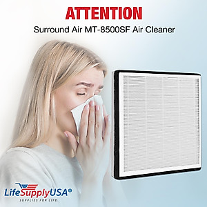LifeSupplyUSA 3-in-1 True HEPA Air Cleaner Replacement Filter Compatible with Surround Air MT-8500SF Air Cleaner