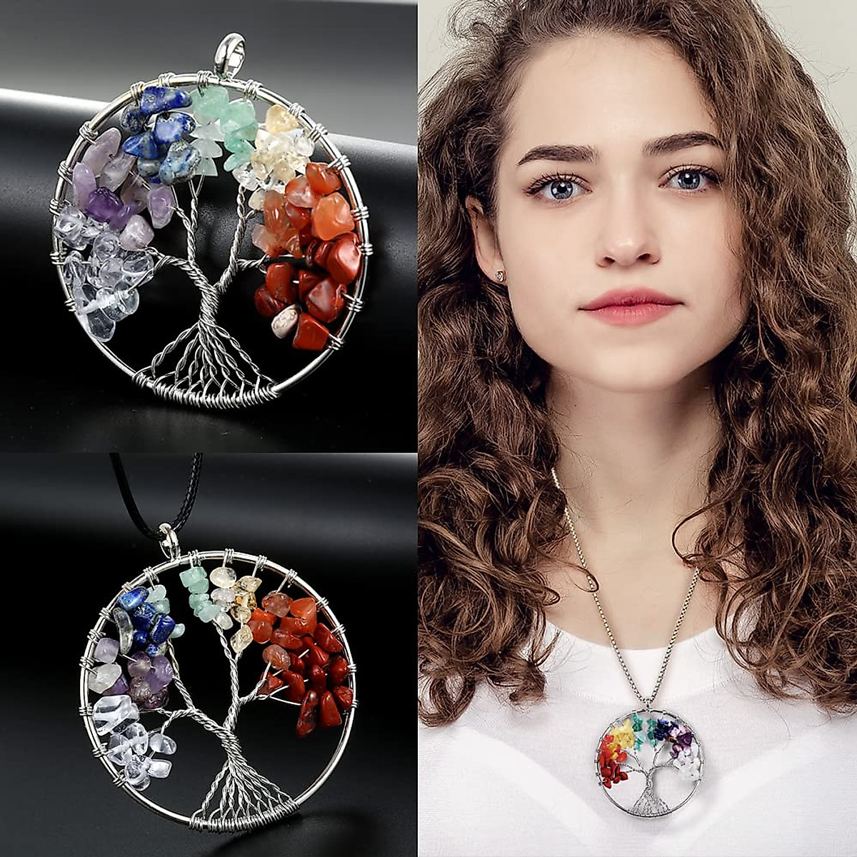 9 PCS Evil Eye Necklace Pendant for Women MenCrystal Heart Tree of Life lucky Stone Necklace Jewelry Set
