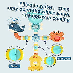 GILOBABY 15 PCS Baby Bath Toys, Animal Spinning Gear Toddler Bath Time Sensory Development Toy Set with Stacking Cup, Attaches to Any Size Tub Wall, Ideal Educational Toys for Child