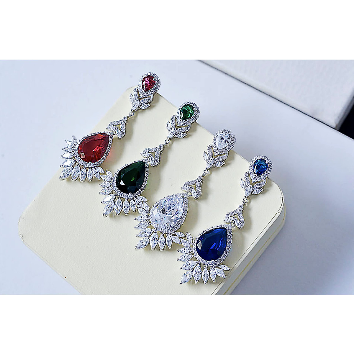 White Gold Plated AAAAA Australia Crystal Teardrop Wedding Bridal Bridesmaid Chandelier Marquise Clear Cubic Zirconia Stud Earrings Fashion Jewelry for Women (Clear)