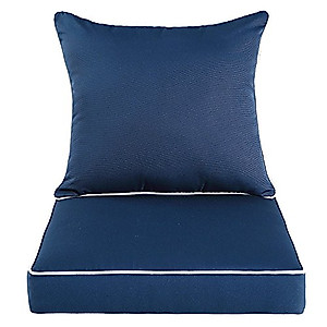 QILLOWAY Outdoor/Indoor Furniture Cushions Set,Replacement Deep Seat Cushion for All Weather Patio Chair Furniture (Navy Blue)