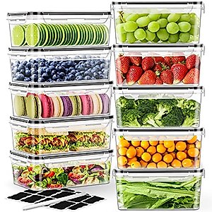 ME.FAN 10 Pack [74.4 Oz-58.8 Oz] Food Storage Containers with Lids Meal Prep Containers, Airtight Food Containers for Kitchen Storage Organization- Lunch Boxes with Labels & Marker Black