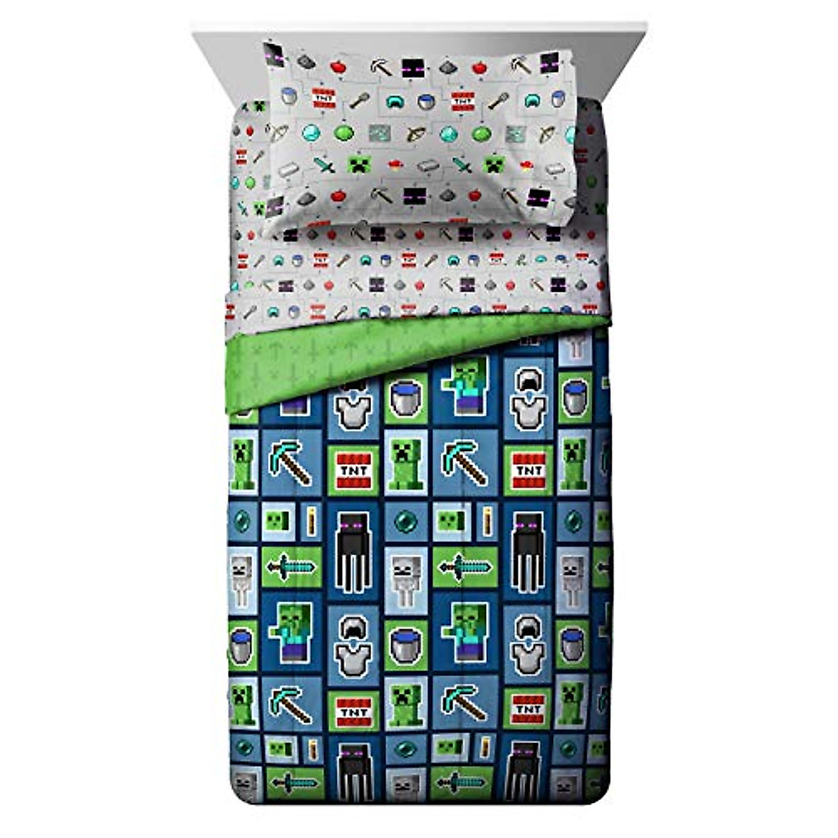 Jay Franco Minecraft Monster Hunters 4 Piece Twin Bed Set - Includes Reversible Comforter & Sheet Set - Bedding Features Creeper - Super Soft Fade Resistant Microfiber (Official Minecraft Product)