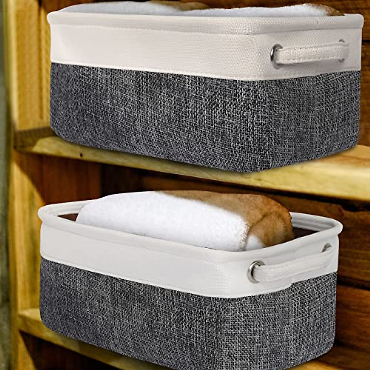 EXTREE Fabric Small Storage Baskets - 6 Pack Nursery Decorative Storage Bins Linen Empty Gift Basket with Handles for Organizing Shelves Bathroom(Gray,11.8L x 7.9W x 5.3H inches)