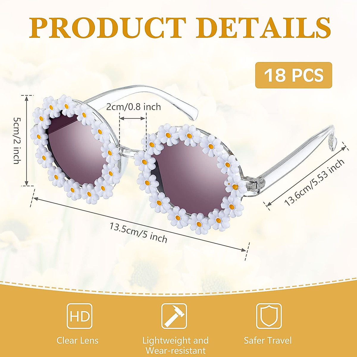 Yunsailing 18 Pcs Retro Flower Sunglasses for Women Cute Daisy Sunglasses Festival Sunglasses Floral Party Sunglasses Outdoor Beach Eyewear Glasses for Women Festival Gifts Accessories
