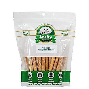 Lucky Premium Treats Chicken Wrapped Rawhide – All-Natural Rawhide and Chicken Dog Treats, Gluten Free Premium Small Dog Treats (20 Chews)