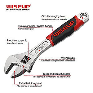 WISEUP Adjustable Wrench 8 Inch Professional Cr-V Forged With Anti-Slip Grip Wrenches Set Small Crescent Style Hand tools