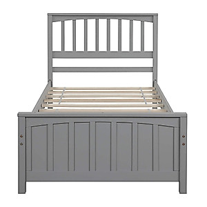 MERITLINE Twin Size Platform Bed, Wooden Twin Bed Frame, Gray