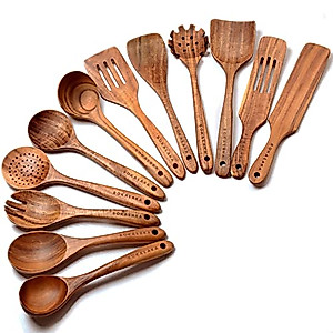Wooden Spoons for Cooking,12 Pack Wooden Utensils for Cooking Wooden Kitchen Utensils Set Wooden Cooking Utensils Natural Teak Wooden Spatulas for Cooking