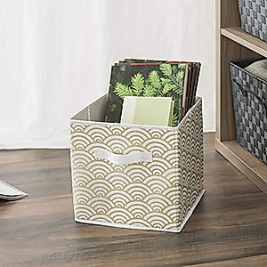 Home Basics Metallic Scallop Non-Woven Storage Bin Cube Basket Box, Dual Handles & Removable Bottoms Collapsible Foldable for Home Decor Office Closet Bedroom Drawer Toy Organizer