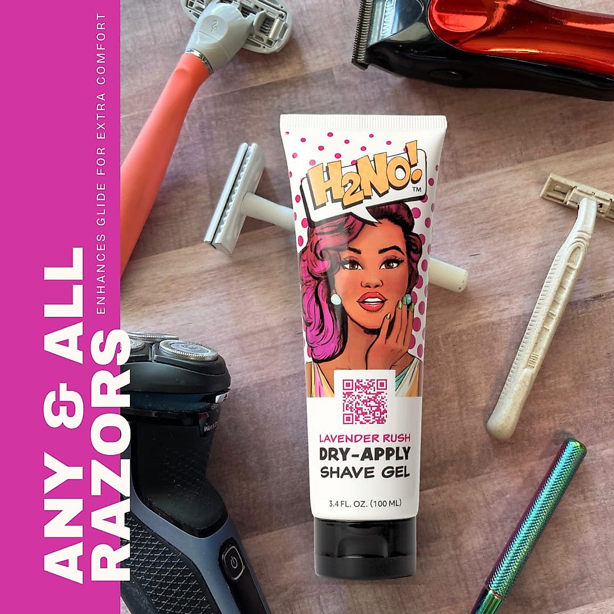 H2NO Lavender Rush Dry-Apply Shave Gel 3.4oz TSA Friendly | Waterless Shave Gel | NO RAZOR BURN | Electric Razor Approved | Shave on the go