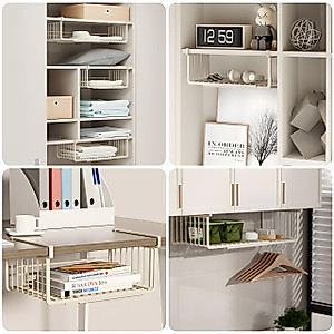 Finnhomy 2 Pack Under Cabinet Shelf Basket Organizer,Under Shelf Wire Basket Hanging Storage Baskets,Adjustable Under Cabinet Shelf,Metal Wire Rack Baskets,Adjustable from 14.2” to 23.6”,