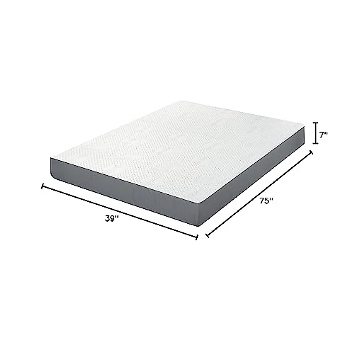 Olee Sleep 7 Inch Ventilated Gel Infused Memory Foam Mattress, CertiPUR-US® Certified, Gray, Twin