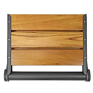 Home Aesthetics 18" ADA Compliant Wall-Mounted Folding Serena Teak Wood Shower Bench Seat with Matte Black Frame, Clear Coated for Extra Protection
