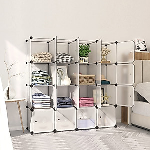 BASTUO Cube Storage Organizer with Doors, Stackable Plastic Cube Storage with Door for Livingroom, Bedroom and Office (16 Cubes,White)