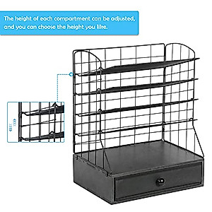 5-Trays File Organizer with Drawer,Mesh Desk Organizers,Letter Tray Paper Organizer,Height Adjustable File Holder for Office School Home（Black）