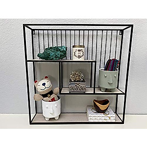 Admired By Nature Modern White Oak Wood Rectangular Mounted Metal Hanging Storage Floating Shelves, Black, ABN5E161-NTRL Wall Shelf