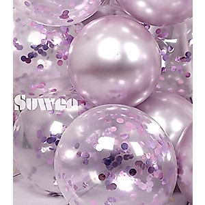 SUWEN Metallic Lavender Balloons and Confetti Balloons Set 47PCS Latex Helium Chrome Light Purple Balloon for Birthday Anniversary Party Decorations