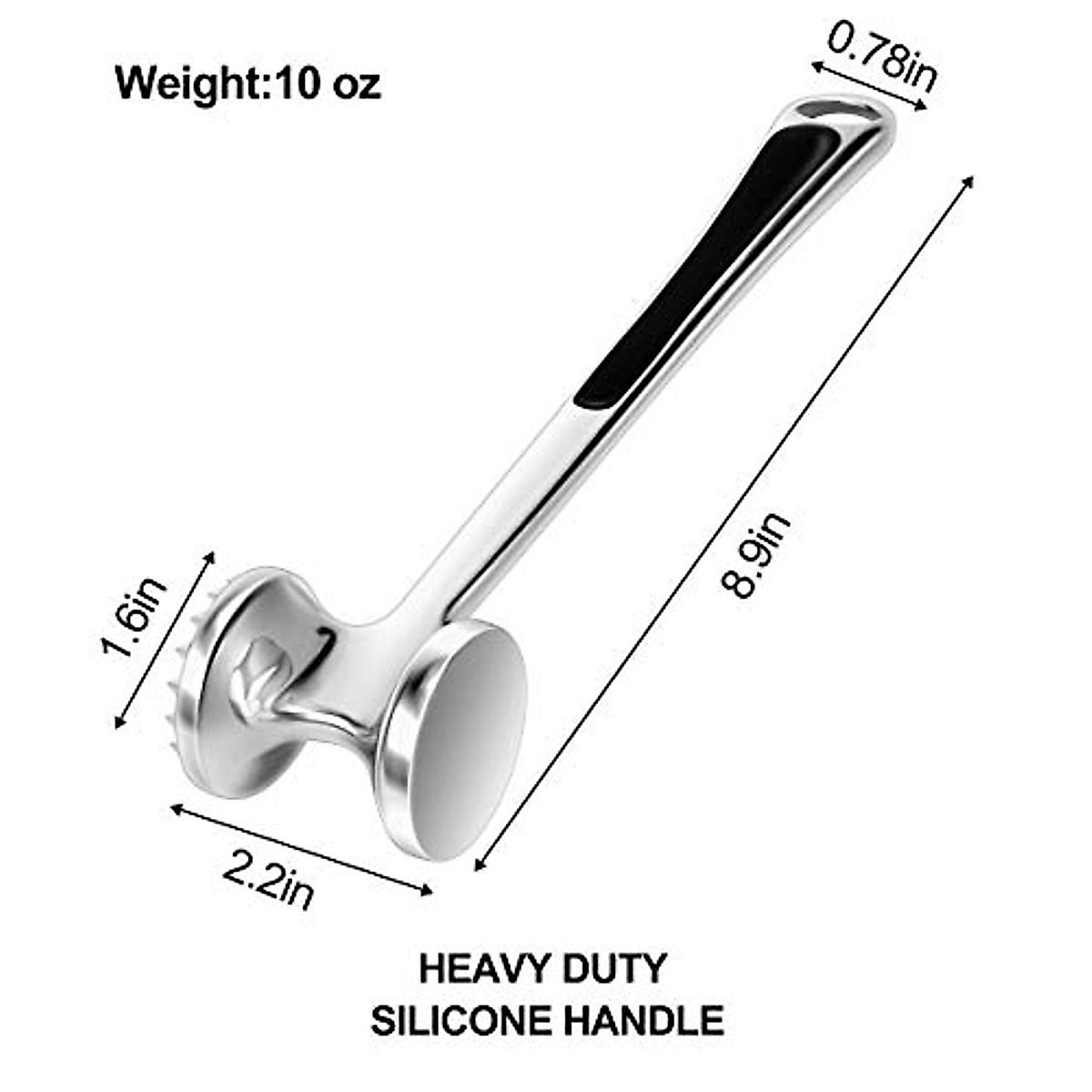 AOWOTO Meat Tenderizer Hammer Mallet Tool Pounder For Tenderizing Steak Beef And Poultry. With Rubber Comfort Grip Handle.Dishwasher Easy