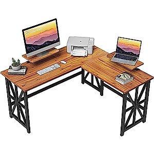 GreenForest L Shaped Desk with 2 Monitor Stand, 50.4 inch Reversible Corner Computer Desk for Home Office Study Gaming Workstation Crafting Table for Small Spaces, Easy Assembly, Walnut