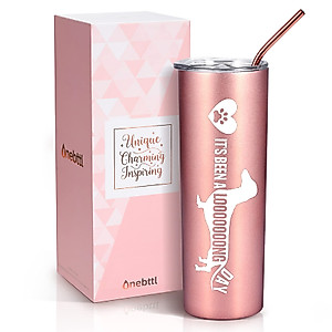Onebttl Dachshund Mom Gifts, 20oz Skinny Tumbler for Dachshund Lovers, Weiner Dog Lovers, Women, Girls and Dog Mom, Rose Gold (It's Been A Long Day)