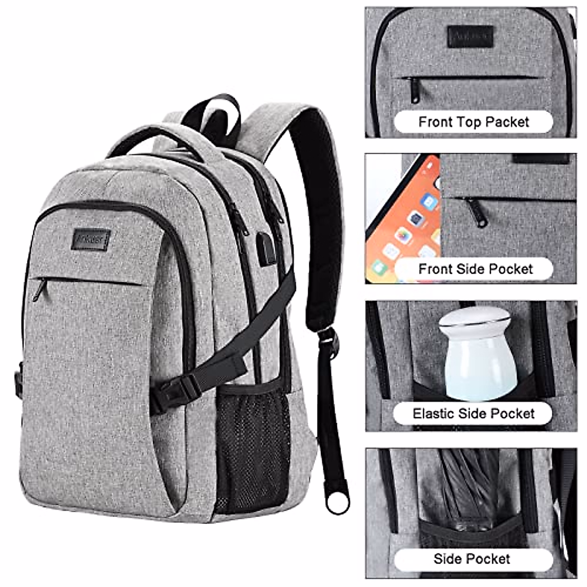 ANKUER Backpacks for Men Women, Backpack Fits Up 15.6 in Laptop Backpack for Travel, Backpacks with USB Charging Port, Work Business Backpack for Women (Grey)