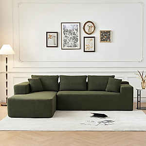 JUSTONE 104.33" Sponge Sectional Sofa Couch for Living Room, L Shaped Lamb Modular High Density Sponge Floor Sofa Couch with Chaise Lounge,Cloud Couch, Green