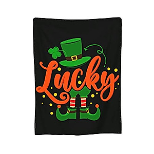 Lucky - Funny St Patrick's Day Irish Leprechaun Throw Blanket Soft Warm Cozy Lightweight Blankets Lucky Green Day Gift Flannel Blanket for Sofa Couch Bed Office Holiday Decorative 50"X40"