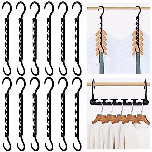 HAKDAY 12PCS Space Saving Hangers, Magic Cascading Hangers Closet Organizers and Storage 5 Slots Foldable Hangers for College Dorm Room Black