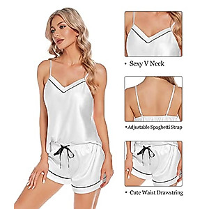 SWOMOG Women's 4pcs Satin Silky Pajama Set Long Sleeve Button Top with Long Pant White