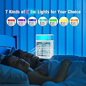 Mini Air Conditioner, Rechargeable 3 Speeds 450ML Water Tank Room Evaporative Air Cooler with Timer, Aromatherapy Notch, Spray Function, Personal Air Conditioner for Bedroom, Office, Desk