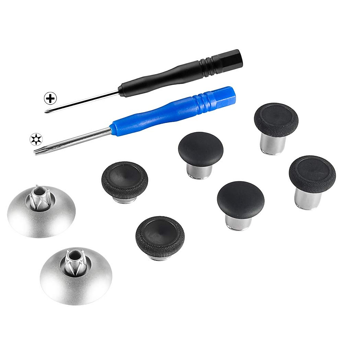 eXtremeRate 8 in 1 Metal Magnetic Black Thumbsticks Analogue Joysticks Replacement Repair Kits for Xbox One S X Elite PS4 Slim Pro Controller with T8H Cross Screwdrivers
