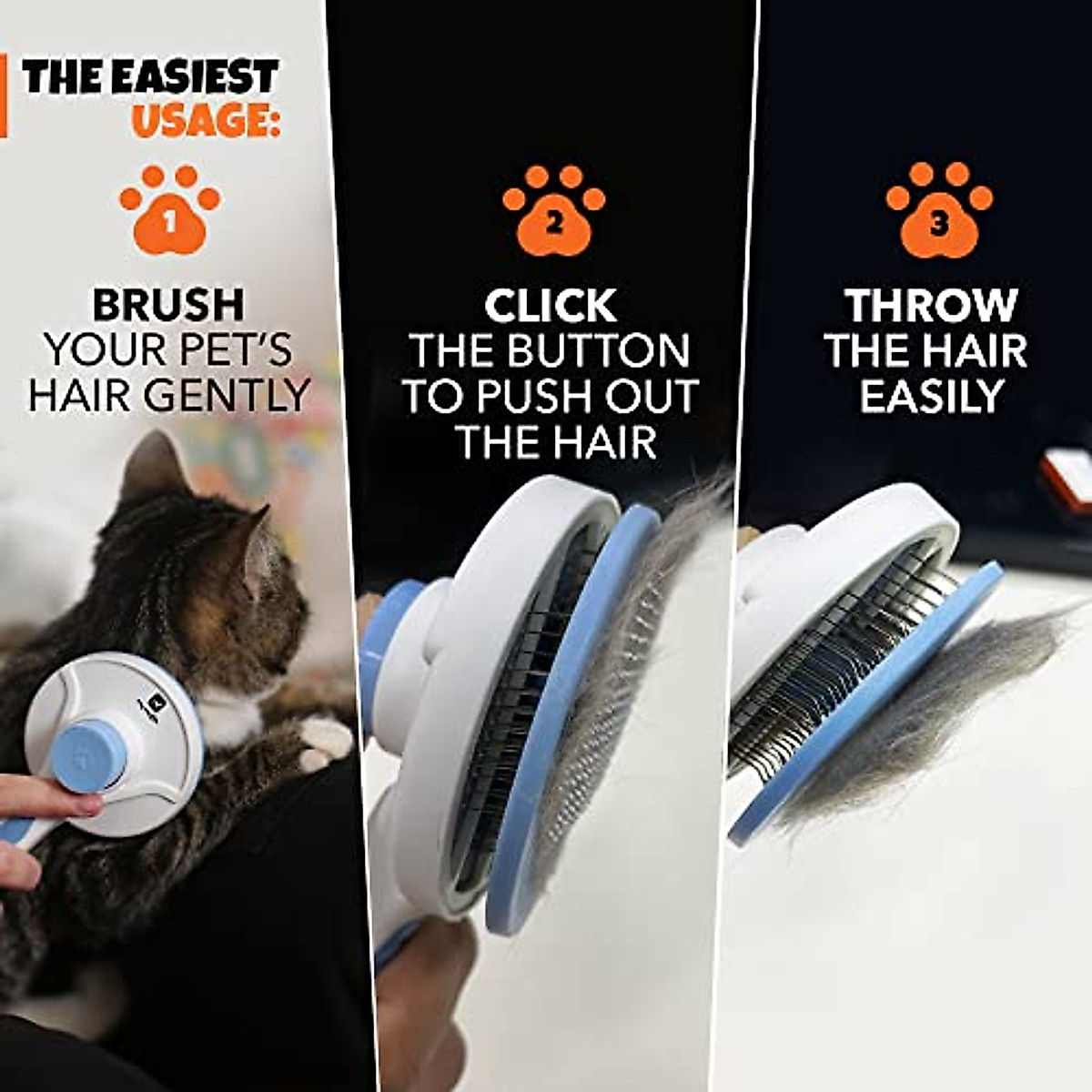 MY MUFFIN Self Cleaning Cat and Dog Grooming Brush for Mats and Tangled Hair, Soft Bent Needles for Pet Massage, Skin Friendly, Shedding Brush for sensitive Medium and Short Hair, Cepillo Para Gatos
